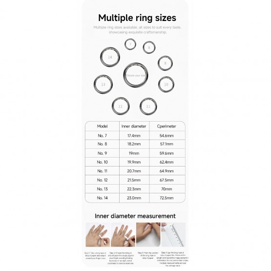 INF Multifunctionele Smart Ring - Roestvrij staal, Touchscreen, IP68+5ATM